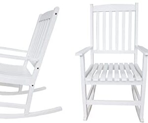 BTEXPERT Indoor Outdoor Slatted Wooden Front Rocking Chair Garden Deck Porch Rocker, Furniture, White, Set of 2