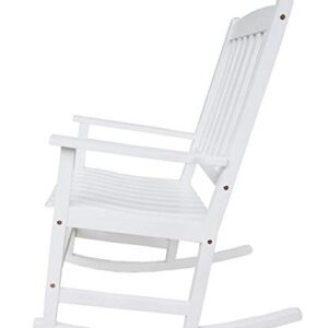 BTEXPERT Indoor Outdoor Slatted Wooden Front Rocking Chair Garden Deck Porch Rocker, Furniture, White, Set of 2