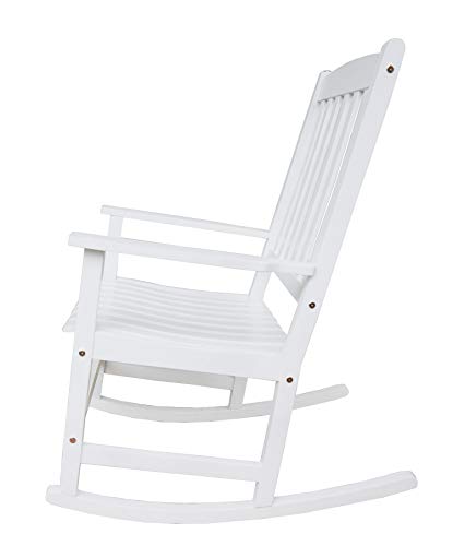 BTEXPERT Indoor Outdoor Slatted Wooden Front Rocking Chair Garden Deck Porch Rocker, Furniture, White, Set of 2