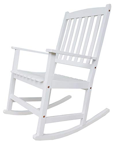 BTEXPERT Indoor Outdoor Slatted Wooden Front Rocking Chair Garden Deck Porch Rocker, Furniture, White, Set of 2