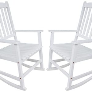 BTEXPERT Indoor Outdoor Slatted Wooden Front Rocking Chair Garden Deck Porch Rocker, Furniture, White, Set of 2