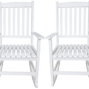 BTEXPERT Indoor Outdoor Slatted Wooden Front Rocking Chair Garden Deck Porch Rocker, Furniture, White, Set of 2