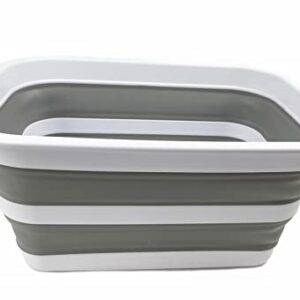 SAMMART 12L (3.17Gallon) Collapsible Tub - Portable Outdoor Picnic Tray - Portable Washing Basin - Space Saving Plastic Washtub (White/Grey)