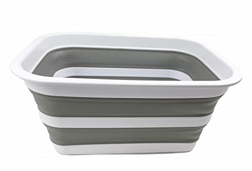 SAMMART 12L (3.17Gallon) Collapsible Tub - Portable Outdoor Picnic Tray - Portable Washing Basin - Space Saving Plastic Washtub (White/Grey)