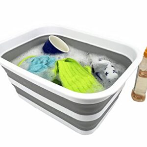 SAMMART 12L (3.17Gallon) Collapsible Tub - Portable Outdoor Picnic Tray - Portable Washing Basin - Space Saving Plastic Washtub (White/Grey)