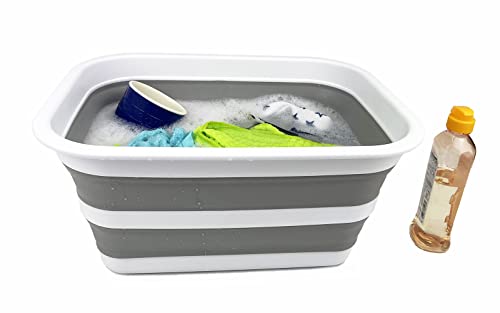 SAMMART 12L (3.17Gallon) Collapsible Tub - Portable Outdoor Picnic Tray - Portable Washing Basin - Space Saving Plastic Washtub (White/Grey)