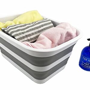 SAMMART 12L (3.17Gallon) Collapsible Tub - Portable Outdoor Picnic Tray - Portable Washing Basin - Space Saving Plastic Washtub (White/Grey)