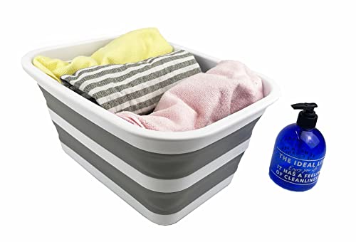 SAMMART 12L (3.17Gallon) Collapsible Tub - Portable Outdoor Picnic Tray - Portable Washing Basin - Space Saving Plastic Washtub (White/Grey)