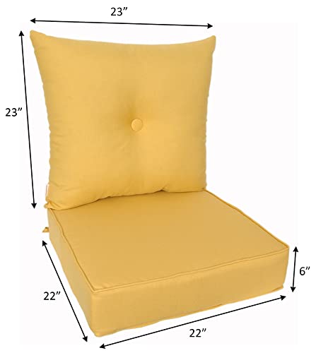 RULU 02172 Set of 2 Pieces (Seat 22inchx22inchx6inch + Back 23inchx23inchx7inch) Outdoor/Indoor Sunbrella Cushion, Daffodil