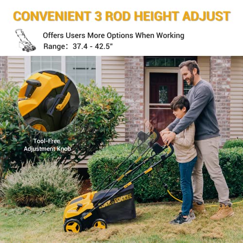 Rock&Rocker 16-Inch 15 Amp Electric Dethatcher Scarifier, 5-Position Height Adjustment, 48.4QT Removable Thatch Bag, Quick-Fold, with Scarifier Blade, Removing Thatch, Lawn Mower's Mate