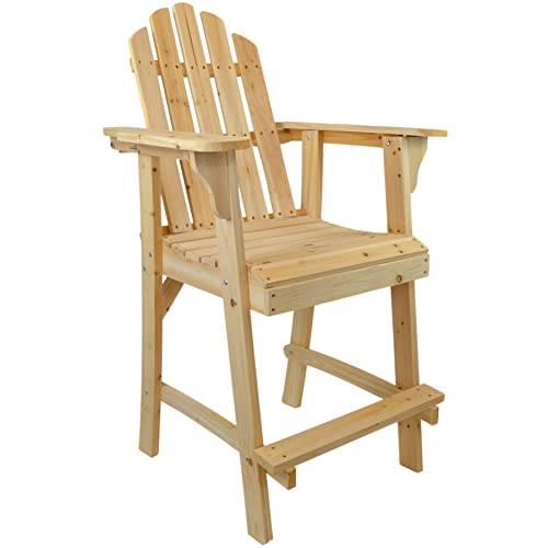 Westcharm Ready-to-Finish Balcony Tall/Counter High Adirondack Chair with Footrest for Outdoor Outside Garden - Unfinished Natural Wood