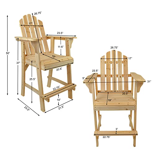 Westcharm Ready-to-Finish Balcony Tall/Counter High Adirondack Chair with Footrest for Outdoor Outside Garden - Unfinished Natural Wood