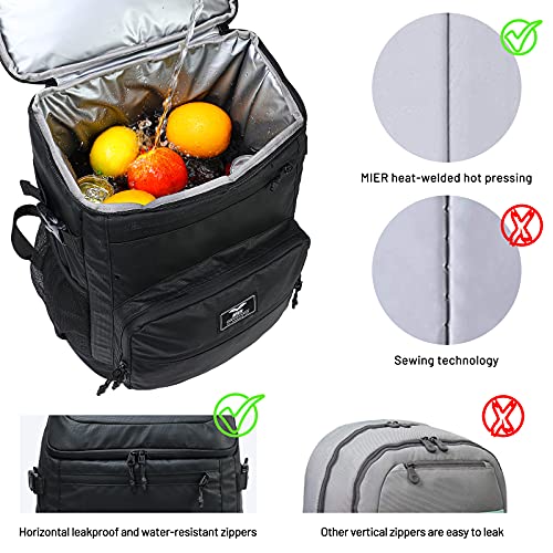 MIER Backpack Cooler Insulated Waterproof Cooler Backpack Leakproof Lightweight Back Pack with Cooler Compartment Lunch Backpack for Men Women to Work Beach Camping Hiking Picnics, 24 Cans, Black