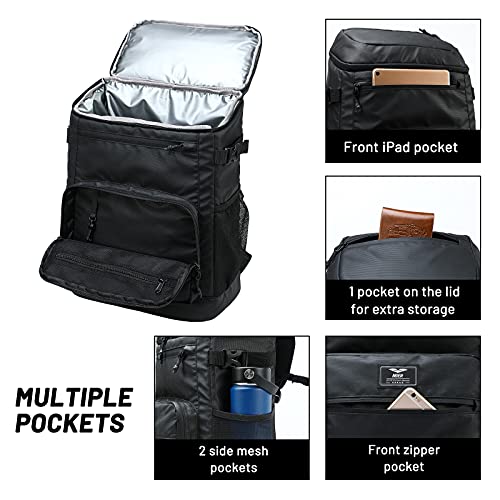 MIER Backpack Cooler Insulated Waterproof Cooler Backpack Leakproof Lightweight Back Pack with Cooler Compartment Lunch Backpack for Men Women to Work Beach Camping Hiking Picnics, 24 Cans, Black