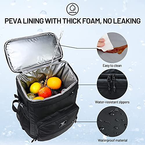 MIER Backpack Cooler Insulated Waterproof Cooler Backpack Leakproof Lightweight Back Pack with Cooler Compartment Lunch Backpack for Men Women to Work Beach Camping Hiking Picnics, 24 Cans, Black