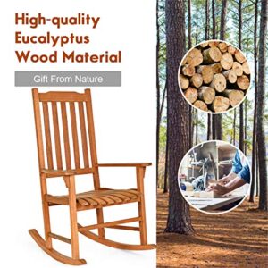 Giantex Set of 2 Porch Rocking Chair Outdoor and Indoor Use, Solid Eucalyptus Wood Rocker with Natural Finish, Front Porch Chairs for Patio Deck Garden, Wooden Rocking Adirondack Chair Set