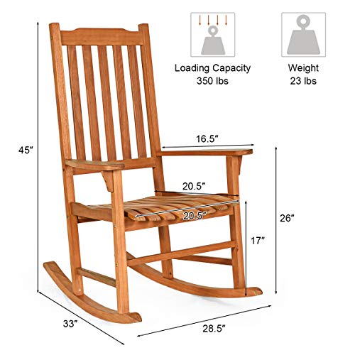 Giantex Set of 2 Porch Rocking Chair Outdoor and Indoor Use, Solid Eucalyptus Wood Rocker with Natural Finish, Front Porch Chairs for Patio Deck Garden, Wooden Rocking Adirondack Chair Set