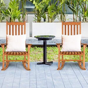 Giantex Set of 2 Porch Rocking Chair Outdoor and Indoor Use, Solid Eucalyptus Wood Rocker with Natural Finish, Front Porch Chairs for Patio Deck Garden, Wooden Rocking Adirondack Chair Set