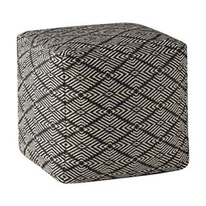 modern boho farmhouse black ivory woven outdoor pouf ottoman outdoor patio accent decor furniture footstool