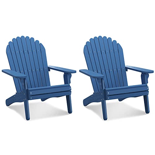 DWVO Deluxe Oversized Adirondack Chair Set of 2, Weather Resistant Poly Resin Fire Pits Chair, Wood Grain Polystyrene Outdoor Chairs for Patio Pool Deck Lawn and Garden, Navy Blue