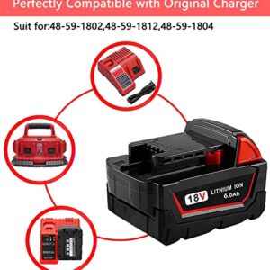 BATTOOL 【Upgrade】 6.0Ah 18V Battery Replacement for Milwaukee M18 Battery 48-11-1810 48-11-1820 48-11-1850 48-11-1828 48-11-1860 High Capacity Battery XC Lithium Ion Cordless Power Tool Battery