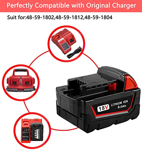 BATTOOL 【Upgrade】 6.0Ah 18V Battery Replacement for Milwaukee M18 Battery 48-11-1810 48-11-1820 48-11-1850 48-11-1828 48-11-1860 High Capacity Battery XC Lithium Ion Cordless Power Tool Battery