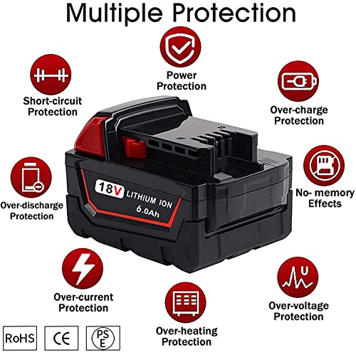 BATTOOL 【Upgrade】 6.0Ah 18V Battery Replacement for Milwaukee M18 Battery 48-11-1810 48-11-1820 48-11-1850 48-11-1828 48-11-1860 High Capacity Battery XC Lithium Ion Cordless Power Tool Battery