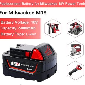 BATTOOL 【Upgrade】 6.0Ah 18V Battery Replacement for Milwaukee M18 Battery 48-11-1810 48-11-1820 48-11-1850 48-11-1828 48-11-1860 High Capacity Battery XC Lithium Ion Cordless Power Tool Battery