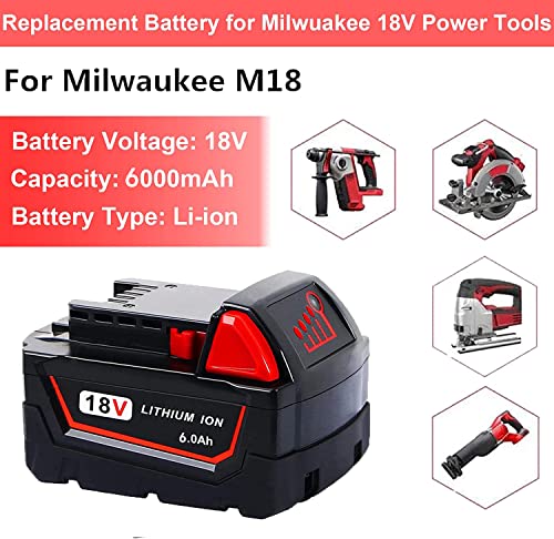 BATTOOL 【Upgrade】 6.0Ah 18V Battery Replacement for Milwaukee M18 Battery 48-11-1810 48-11-1820 48-11-1850 48-11-1828 48-11-1860 High Capacity Battery XC Lithium Ion Cordless Power Tool Battery