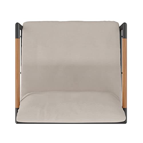 Flash Furniture Modern Patio Chair With Cushions - Contemporary Black Frame and Teak Accented Arms - Beige Cushions - Zippered Removable Covers