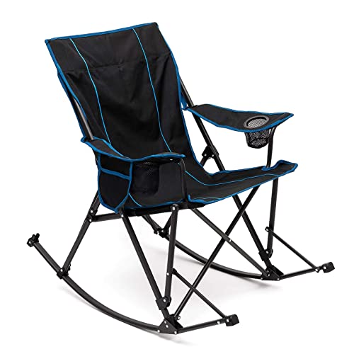 SUNNYFEEL Camping Rocking Chair, Folding Lawn Chair with Cup Holder, Storage Pocket, Mesh Back Recliner for Beach/Outdoor/Travel/Picnic/Patio, Portable Camp Rocker Chairs with Carry Bag