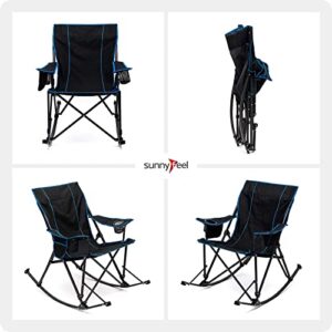 SUNNYFEEL Camping Rocking Chair, Folding Lawn Chair with Cup Holder, Storage Pocket, Mesh Back Recliner for Beach/Outdoor/Travel/Picnic/Patio, Portable Camp Rocker Chairs with Carry Bag