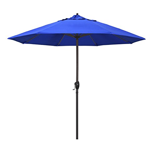 California Umbrella 9' Rd Sunbrella Aluminum Patio Umbrella, Crank Lift, Auto Tilt, Bronze Pole, Pacific Blue