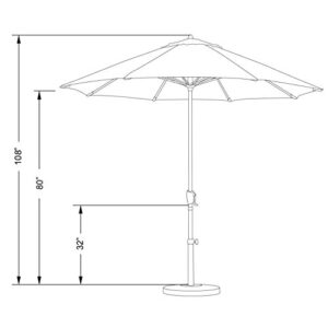 California Umbrella 9' Rd Sunbrella Aluminum Patio Umbrella, Crank Lift, Auto Tilt, Bronze Pole, Pacific Blue