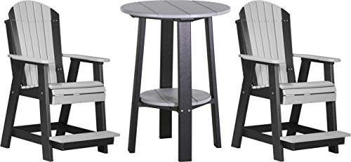 LuxCraft Adirondack Balcony Chair - Deluxe End Table Set PABC-DET28-(2 Chairs & Table) Dove Grey/Black