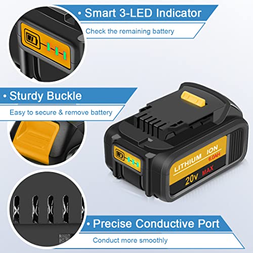 Amityke Compatible with Dewalt 6000mAh 20V Battery 4Pack Replacement for Dewalt 20V Batteries DCB205 DCB206 DCB204 DCB200