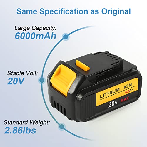 Amityke Compatible with Dewalt 6000mAh 20V Battery 4Pack Replacement for Dewalt 20V Batteries DCB205 DCB206 DCB204 DCB200