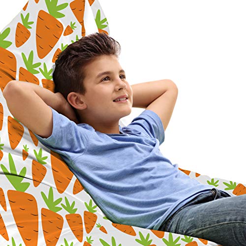 Lunarable Gardening Lounger Chair Bag, Cartoon Hand Drawn Funky Carrot Roots with Simplistic Leaf Design, High Capacity Storage with Handle Container, Lounger Size, Orange and Apple Green