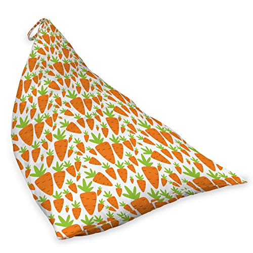 Lunarable Gardening Lounger Chair Bag, Cartoon Hand Drawn Funky Carrot Roots with Simplistic Leaf Design, High Capacity Storage with Handle Container, Lounger Size, Orange and Apple Green