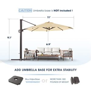 BLUU REDWOOD 11 FT Patio Umbrella Offset Cantilever Outdoor Umbrellas with 360°Rotation Aluminum Frame, Infinite Tilt & Solution-dyed Fabric for Pool Garden & Backyard (Ivory Beige)