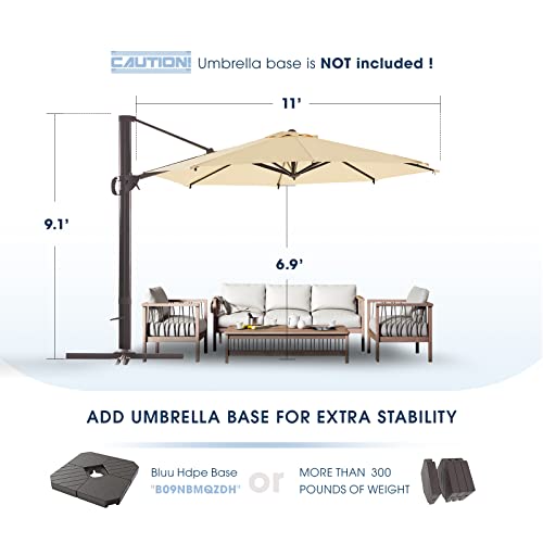 BLUU REDWOOD 11 FT Patio Umbrella Offset Cantilever Outdoor Umbrellas with 360°Rotation Aluminum Frame, Infinite Tilt & Solution-dyed Fabric for Pool Garden & Backyard (Ivory Beige)