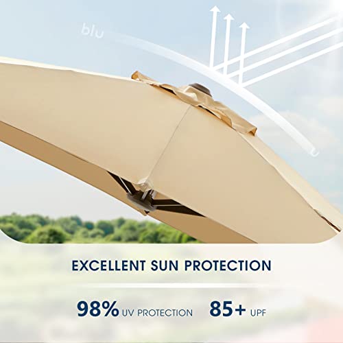 BLUU REDWOOD 11 FT Patio Umbrella Offset Cantilever Outdoor Umbrellas with 360°Rotation Aluminum Frame, Infinite Tilt & Solution-dyed Fabric for Pool Garden & Backyard (Ivory Beige)