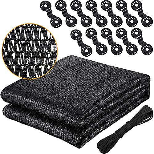 75% Black Shade Cloth with 12 Pcs Round Shade Cloth Plastic Clip 1pc 33 Feet 7 Core Cord Rope Sunblock Shade Cloth Cover Mesh UV Resistant Net for Garden Flower Plant Greenhouse (6.5 x 10 Feet)