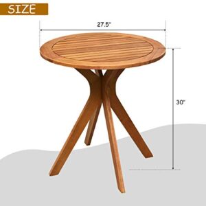 Tangkula 27.5 Inch Eucalyptus Wood Outdoor Patio Bistro Table, Round Wooden Table w/X Base, Coffee Side Bistro Table for Garden, Backyard, Patio, Living Room (Teak)