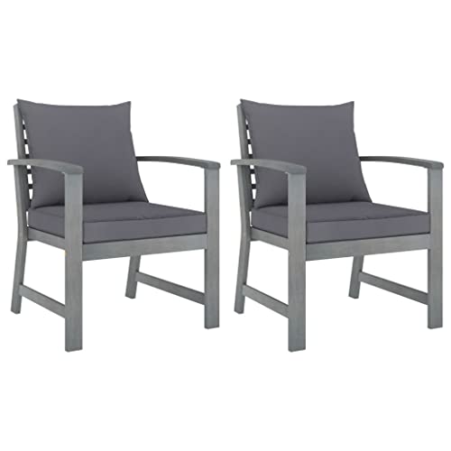 Outdoor Chair Mid Century Design Comfortable Armchair for Porch, Patio, Lawn, Garden, Backyard, Deck,Patio Chairs 2 pcs with Dark Gray Cushions Solid Acacia Wood,Fast Delivery