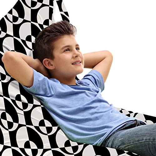 Lunarable Black and White Lounger Chair Bag, Circles with Inner Round Forms Inside Square Boxes Futuristic Mosaic Style, High Capacity Storage with Handle Container, Lounger Size, Black White