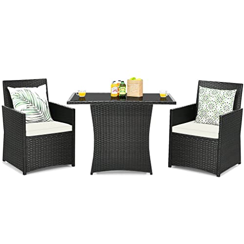 LUKEO 3PCS Patio Rattan Furniture Set Cushion Sofa Armrest Garden Deck White Easy to Assemble