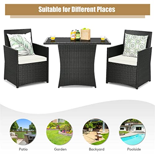 LUKEO 3PCS Patio Rattan Furniture Set Cushion Sofa Armrest Garden Deck White Easy to Assemble