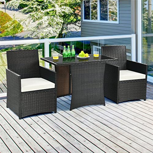 LUKEO 3PCS Patio Rattan Furniture Set Cushion Sofa Armrest Garden Deck White Easy to Assemble