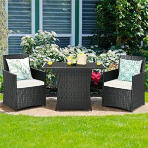 LUKEO 3PCS Patio Rattan Furniture Set Cushion Sofa Armrest Garden Deck White Easy to Assemble